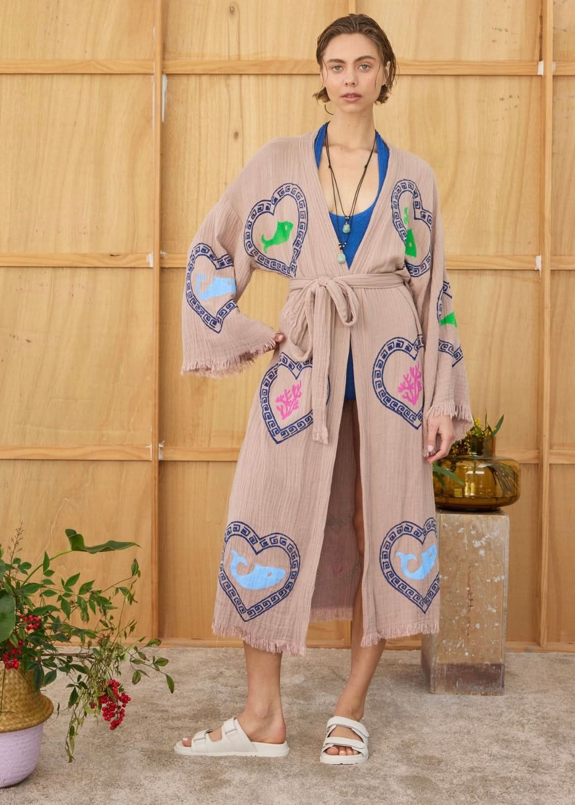Tan Long Robe Sardine/Coral print - Just arrived - Add to cart!