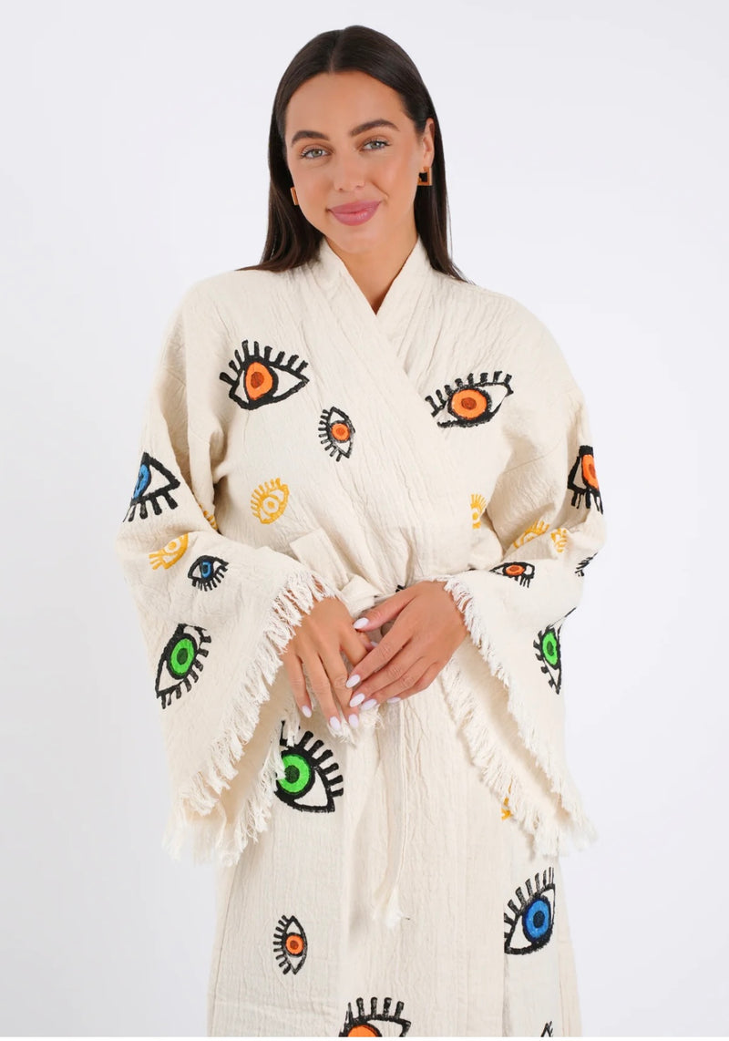 Multi colour Cotton Evil Eye Robe – Cie Cie + Co