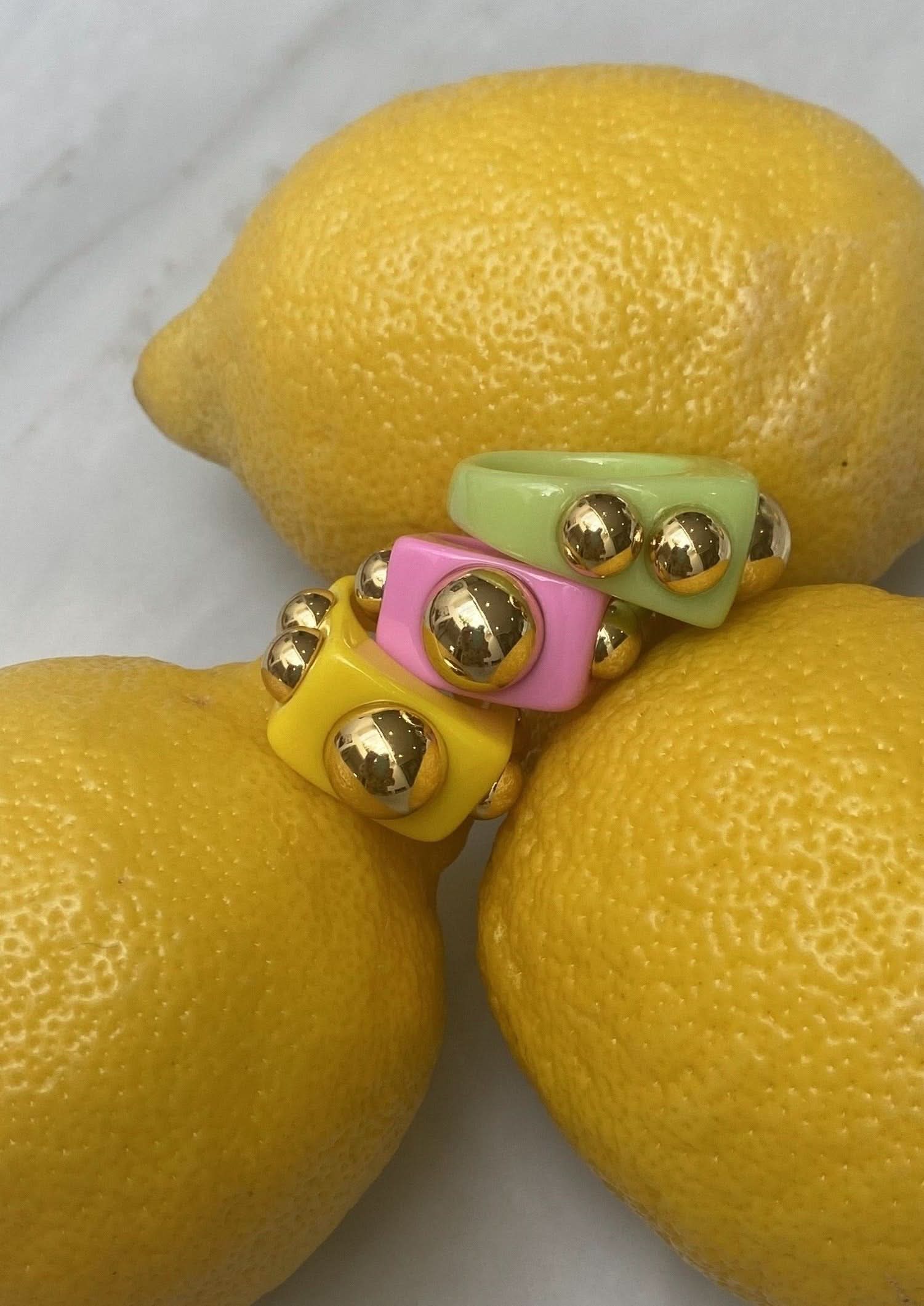 Chunky stackable plastic resin rings in bright, fun colours. – Cie Cie + Co